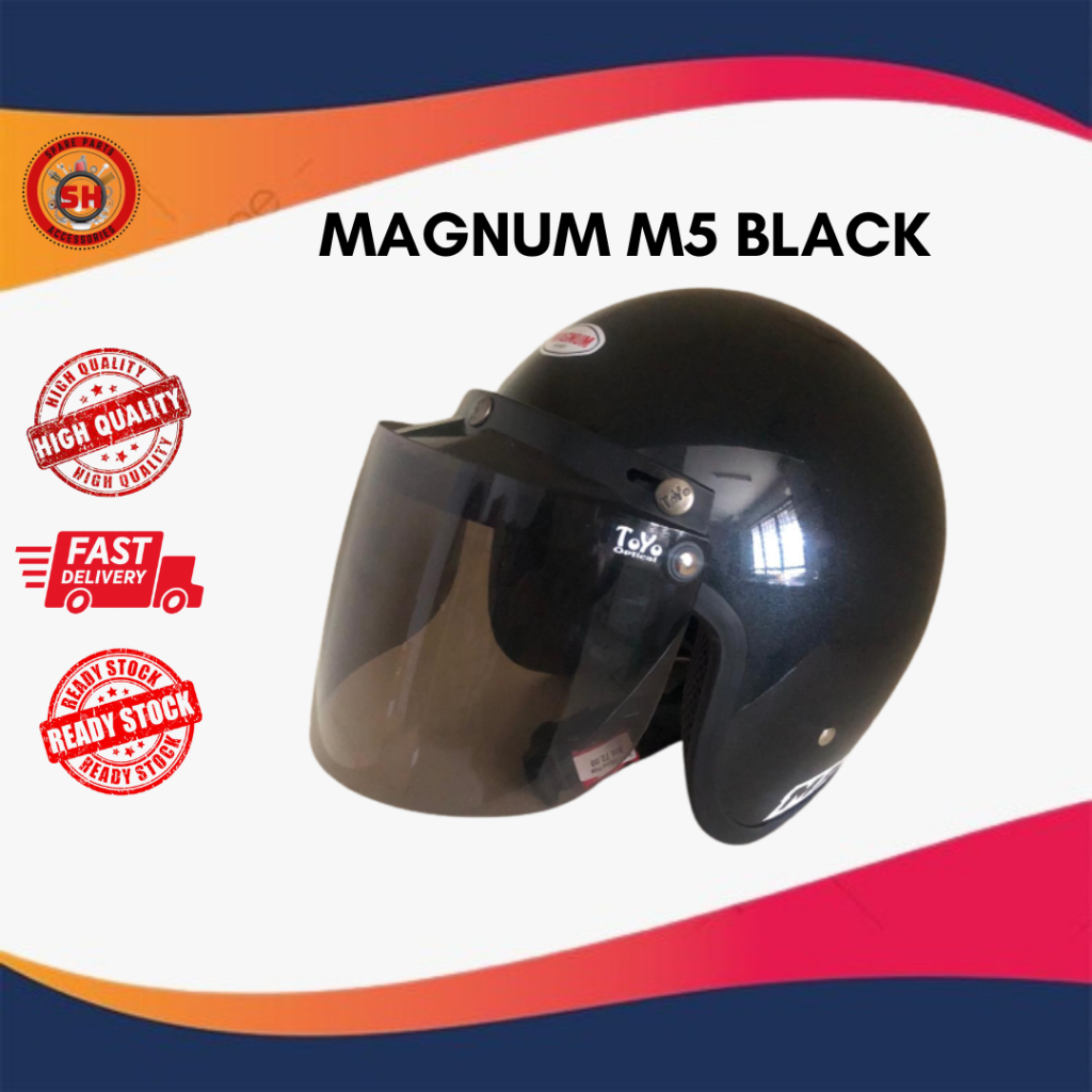 100% Original Helmet Magnum M5 Black Topi Keledar Classic Hitam (Ready ...