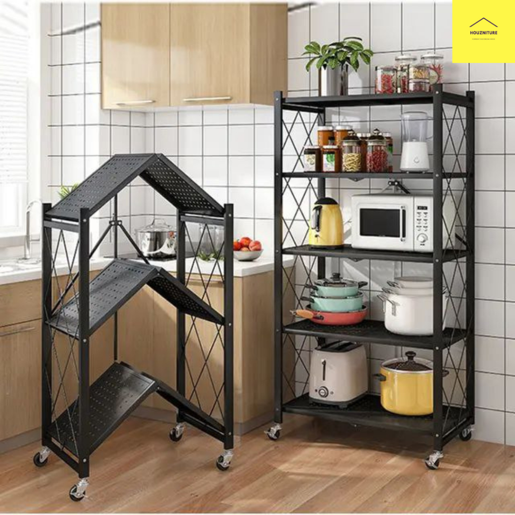 2/3/4/5 Tiers Simple Foldable Design Movable Trolley Kitchen Rack with ...