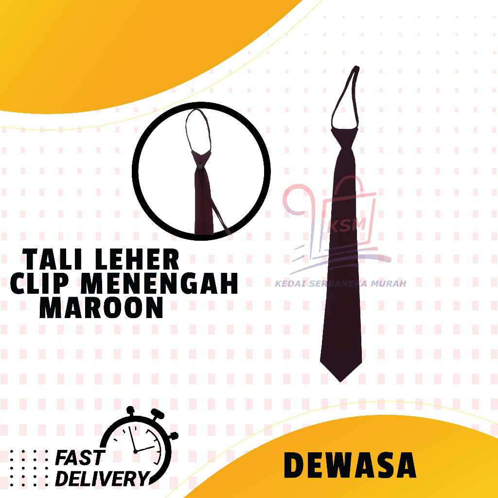 TIE DEWASA MAROON / TALI LEHER PENGAWAS SEKOLAH MENENGAH JENIS CLIP ...
