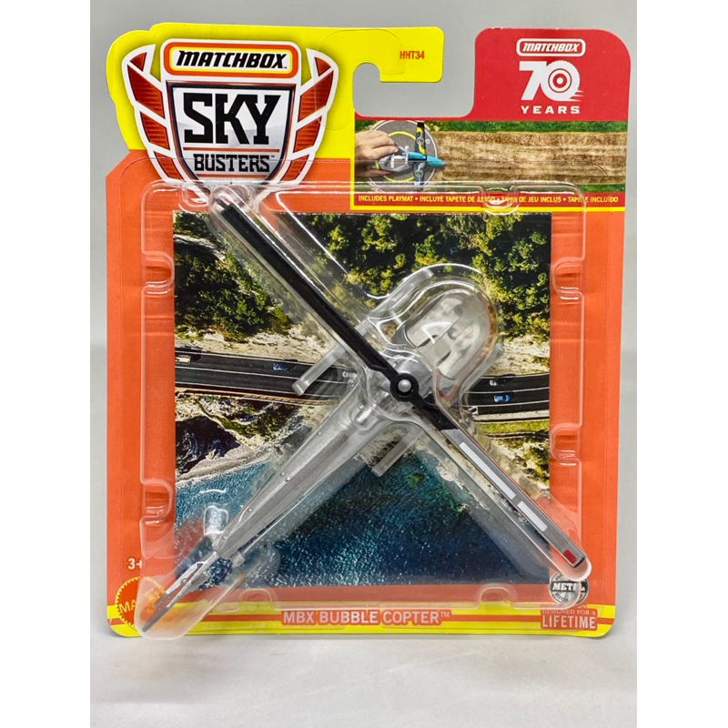 Matchbox MBX BUBBLE COPTER Grey Sky Busters Helicopter Aircraft 70 th 1 ...