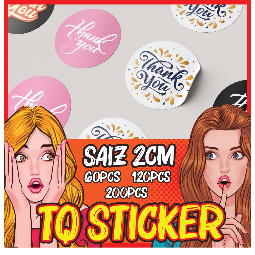 STICKER TQ - Saiz 2cm - THANK YOU STICKER - Terima Kasih - Parcel Wish ...