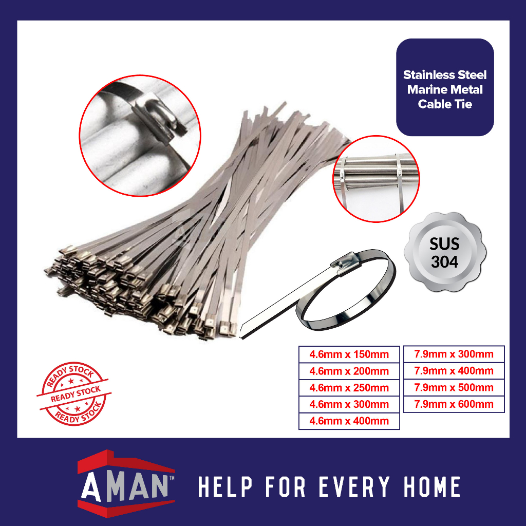 100pcs SUS 304 Stainless Steel Marine Metal Cable Ties Locking Wire ...