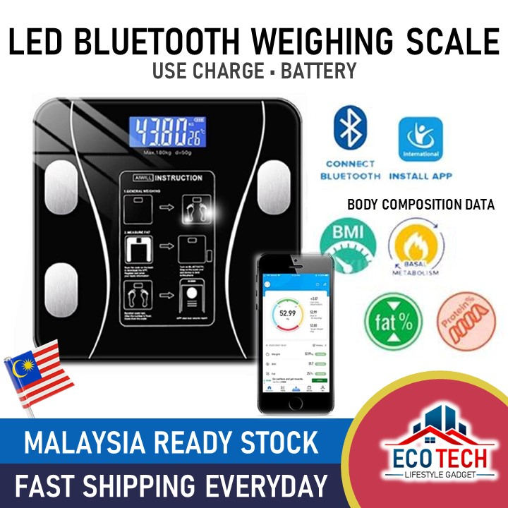 Smart Digital Bluetooth Scale Body Weight Scale Electronic Penimbang ...