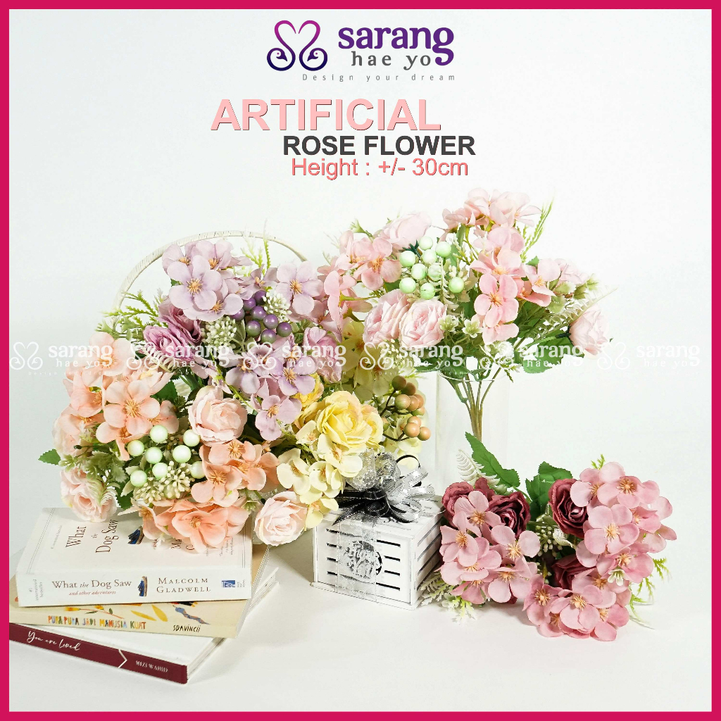 1 Bush Roses Artificial Flower Bunga Tangan Hiasan Dulang Hantaran ...