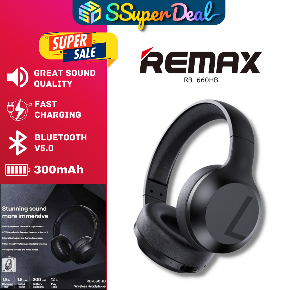 Remax RB-660HB Wireless Headphone Bluetooth V5.0 Microphone Stereo Heavy Bass Headphones Headset ...
