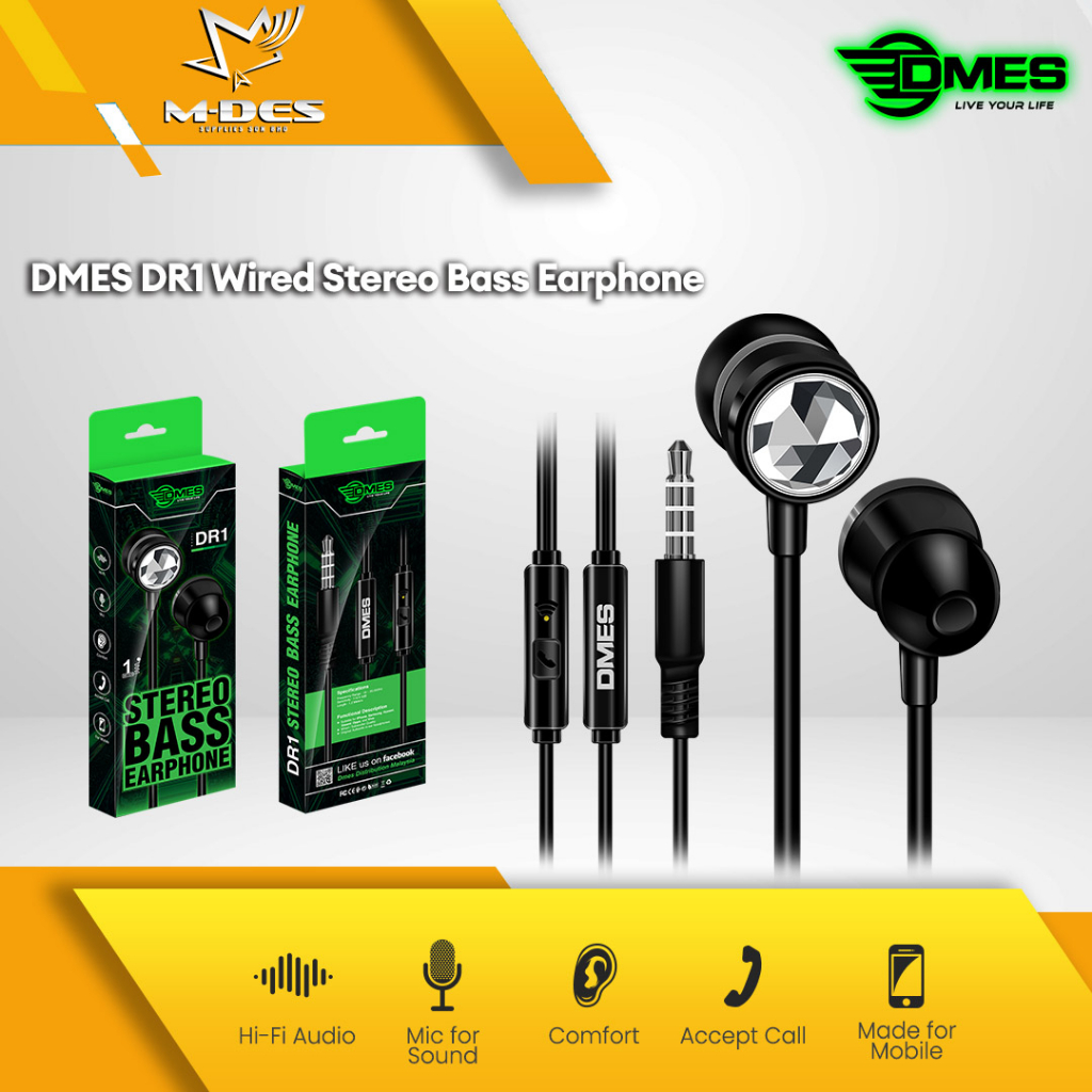 DMES DR1 Wired Earphone Handsfree Stereo Bass In Ear Earphone with One Button Control/Built in ...