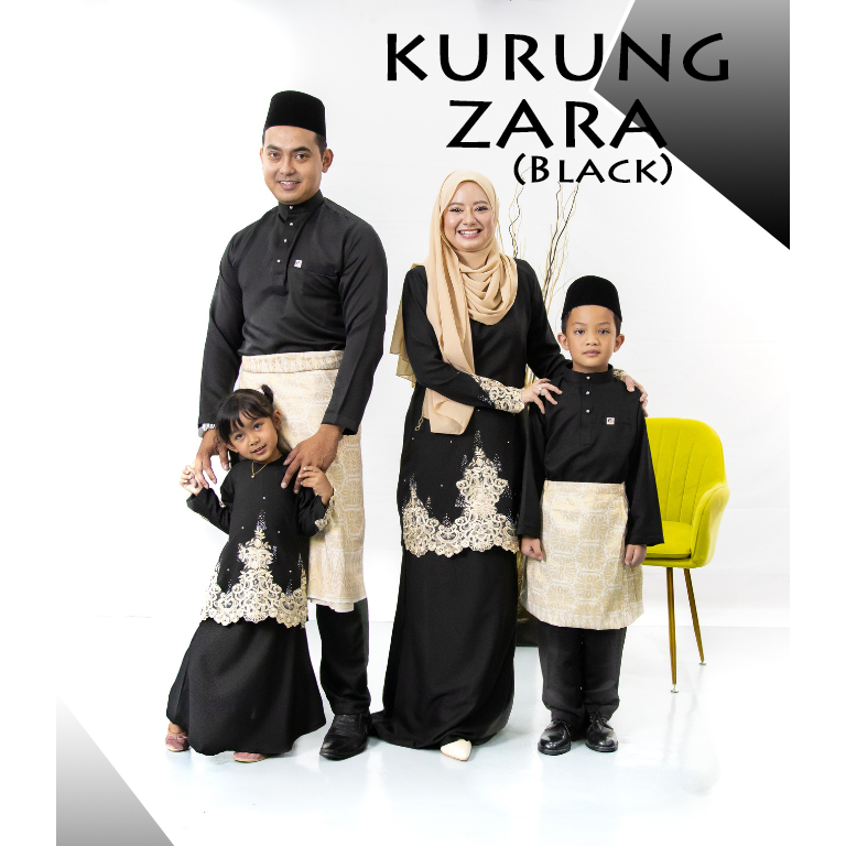 SET FAMILY BAJU KURUNG ZARA HITAM/BLACK BAJU MELAYU KIDS And DADDY RAYA ...