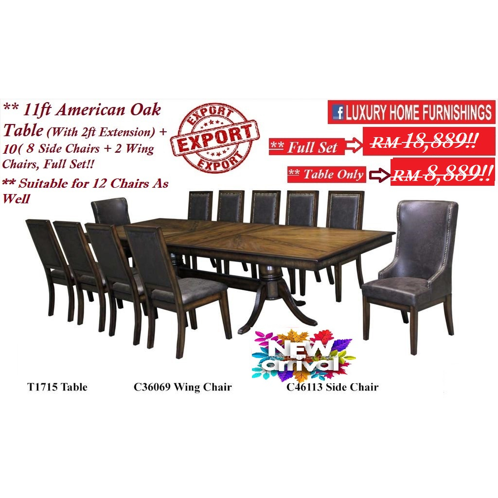 Wellington, 1 +12 Dining SET With Oak Veneer 11ft (9ft + 2ft ext ) x ...