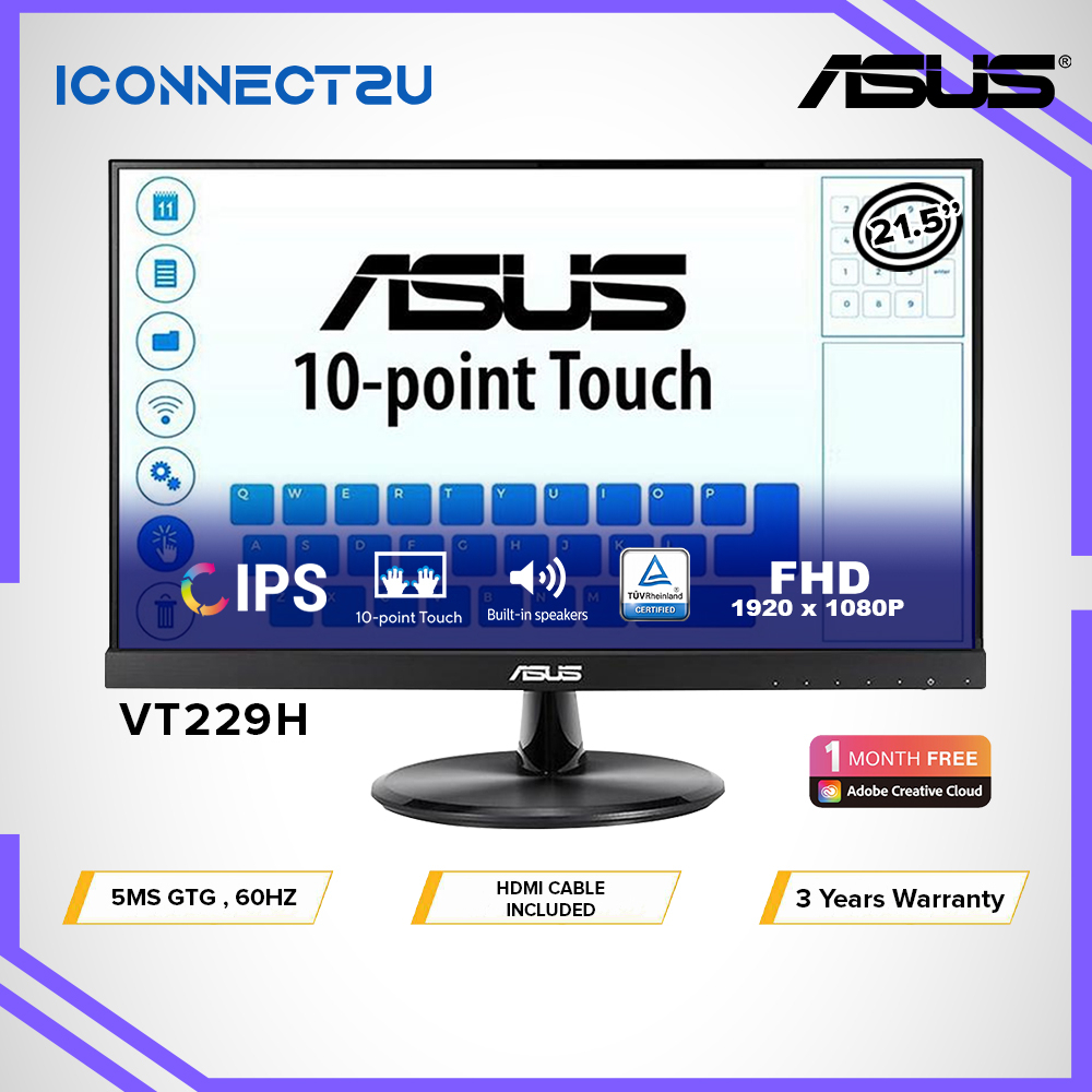 Asus 21.5" VT229H 5ms FHD IPS Touch Monitor with Built in Speaker ...