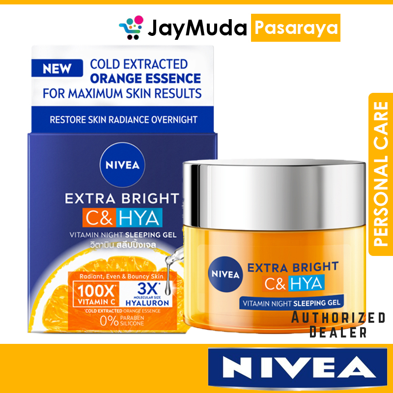 Nivea Extra Bright C & HYA Vitamin Serum Sleeping Gel 50ml Radiant Even Bouncy Skin 100X Vitamin ...