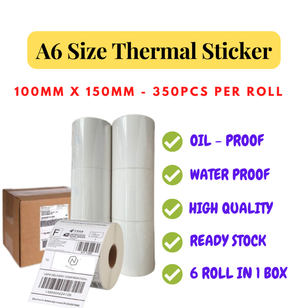 [READY STOCK] 6 ROLLS - A6 Thermal Sticker Paper Waybill Shipping Label ...
