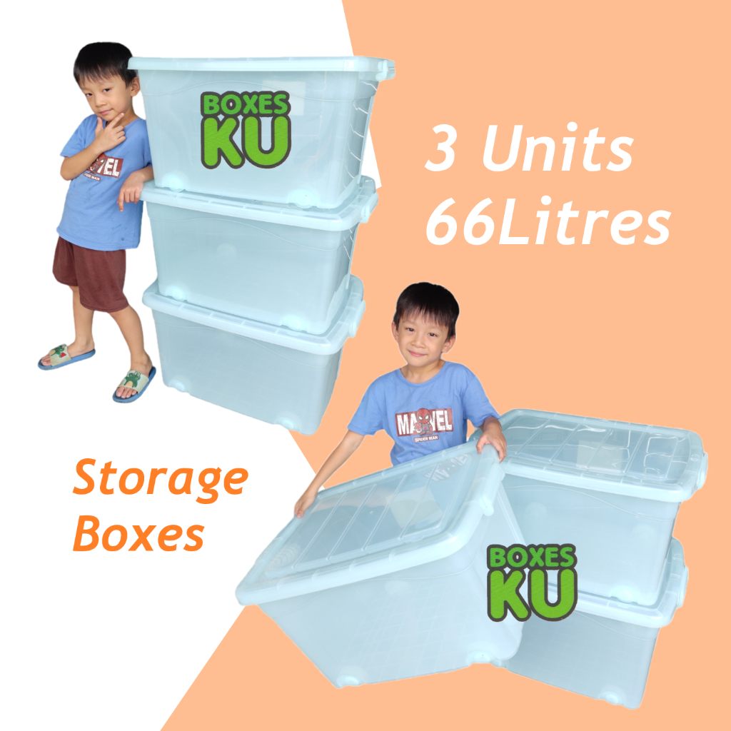 [New] 3 Units 66Litre Transparent Storage Box With Wheels / 3 Unit Bekas Simpanan Plastik ...