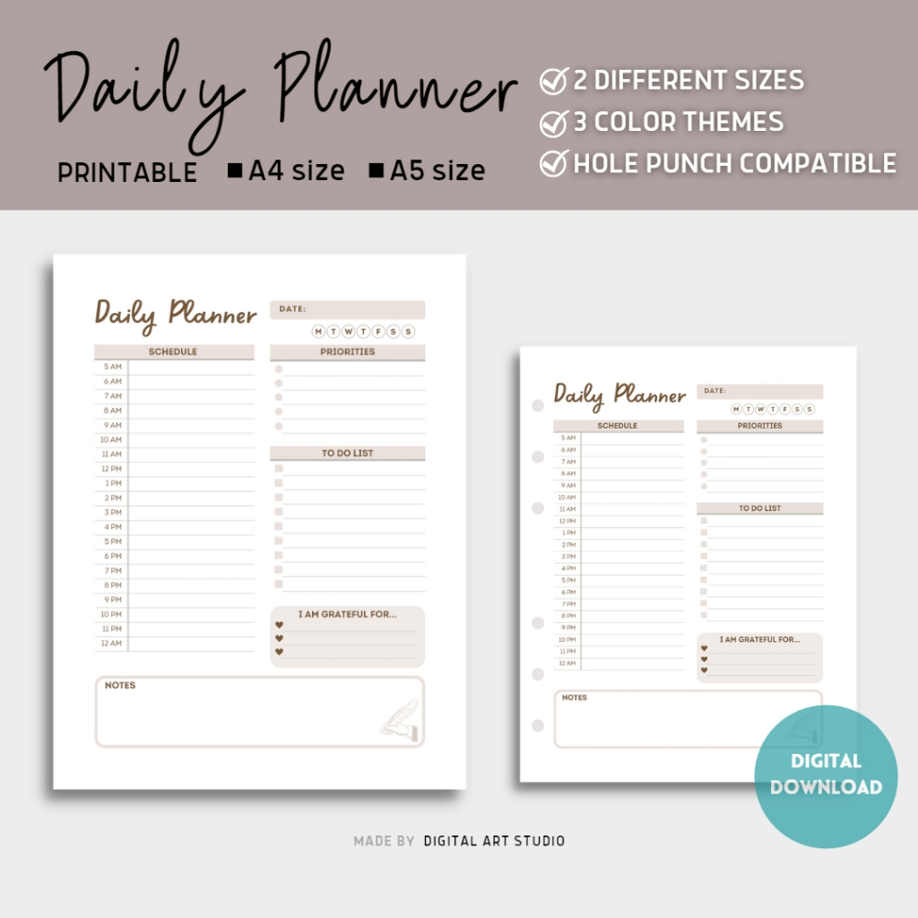 Daily Planner | Printable Planner | PDF Digital Download | Us Letter ...