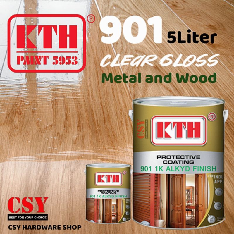 KTH PAINT 901 1K Alkyd Finish 5Litre / Clear Gloss Wood and Metal /Cat ...