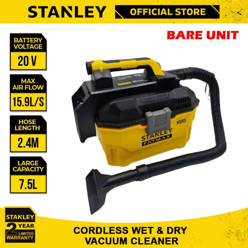 Stanley SCV002 20V Cordless Wet & Dry Vacuum Cleaner 7.5L/2.4M HOSE ...