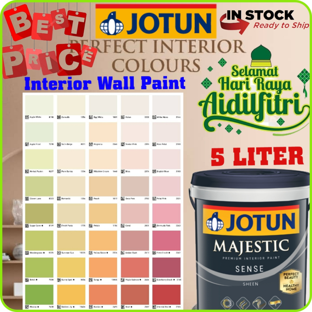 JOTUN MAJESTIC SENSE 5 LITER INTERIOR SHEEN WASHABLE WALL PAINT /CAT DINDING DALAM RUMAH KILAT ...