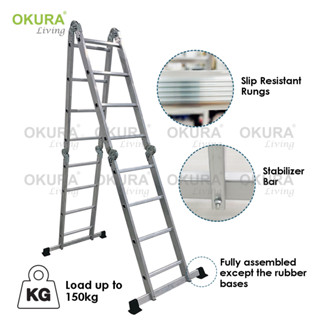 OKURA 12/16 Steps Multipurpose High Quality Aluminium Foldable LADDER ...