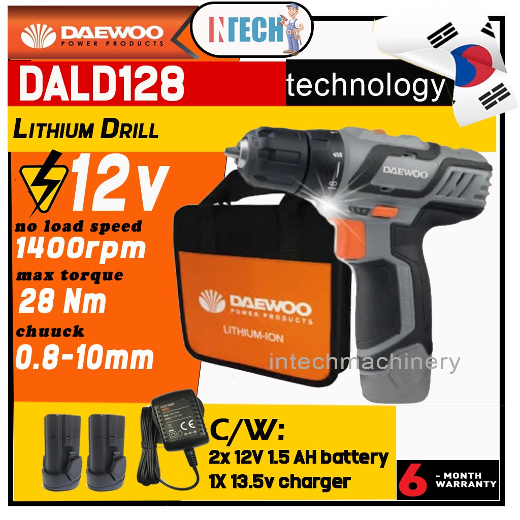 DAEWOO DALD128 LITHIUM DRILL 12V C/W 2x 1.5AH BATTERY + 13.5V CHARGER AND SOFT BAG | Shopee Malaysia