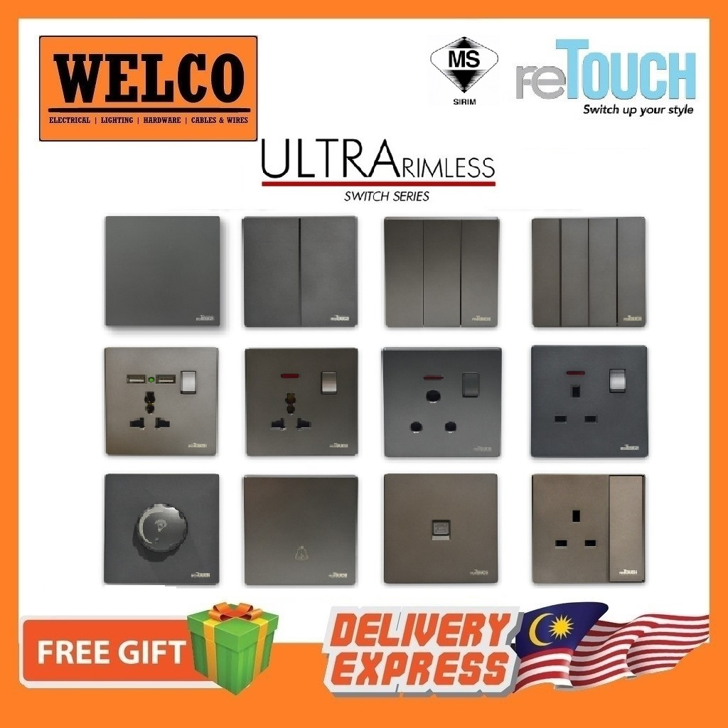 RETOUCH ULTRA RIMLESS SWITCH 1G, 2G, 3G, 4G, 13A SSO, 20A WATER HEATER ...