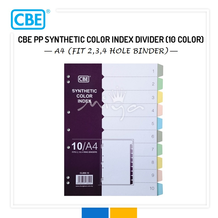 CBE PP SYNTHETIC COLOR INDEX DIVIDER (10 COLOR) - A4 (FIT 2,3,4 HOLE ...