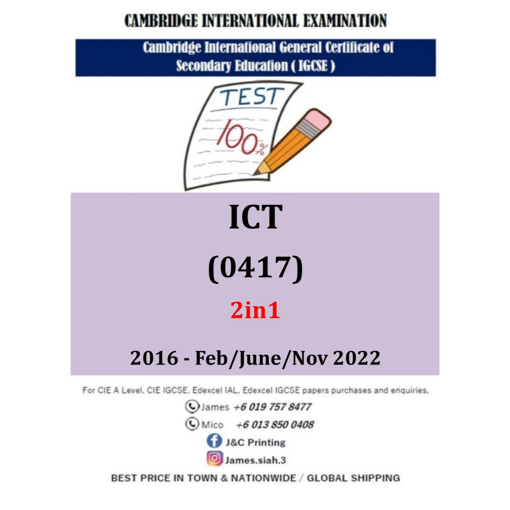 Cambridge Igcse Past Year Papers Ict 0417 Paper 1 2 3 2 In 1 Version Shopee Malaysia