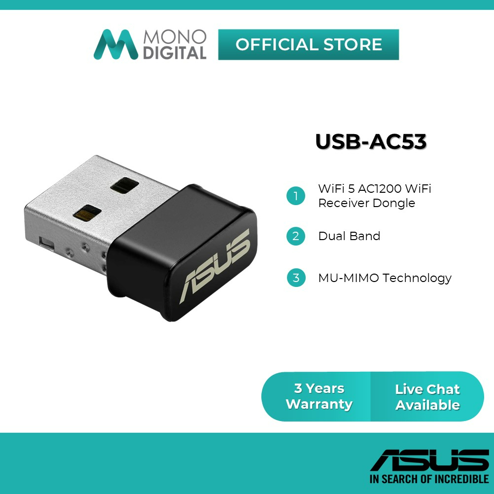 Asus USB-AC53 Nano AC1200 WiFi 5 MU-MIMO Dual-band USB WiFi Adapter ...