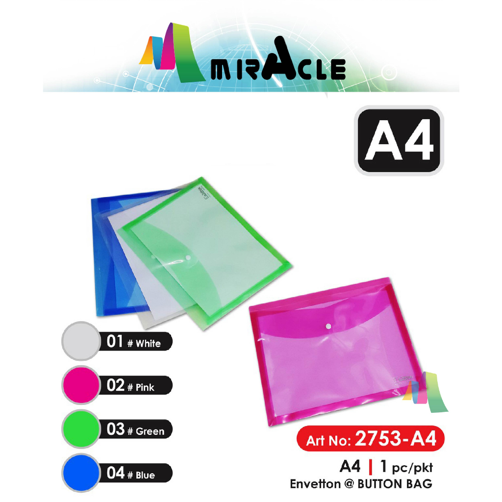 2753- A4 Button File/ A4 Document File/ Pocket File/ Storage File/ Fail ...