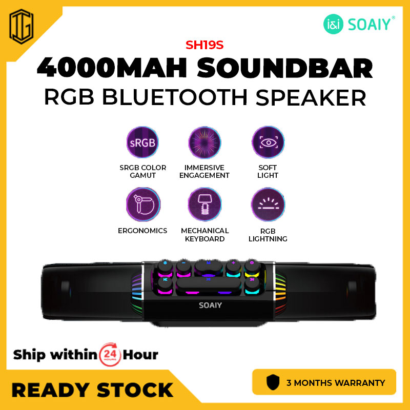 SOAIY SH19S 4000mAh Soundbar RGB Bluetooth Speaker SRGB Color Gamut Immersive Engagement Soft ...