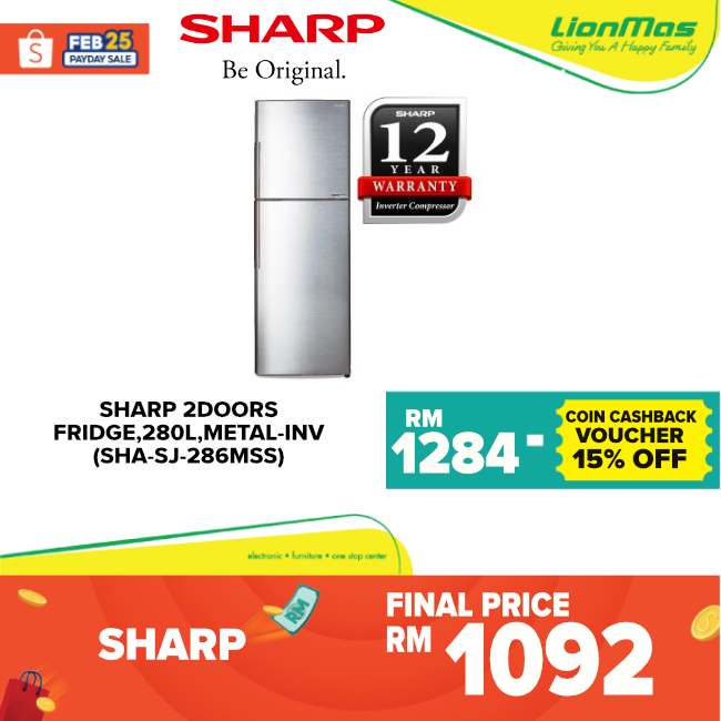 SHARP 2Doors Fridge, 280L, Metal - INV (SJ-286MSS) | Shopee Malaysia