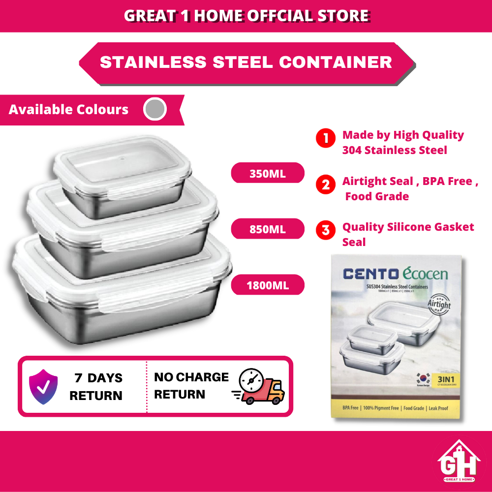 3 in 1 SS304 Korea Stainless Steel Food Storage Container Rectangle ...