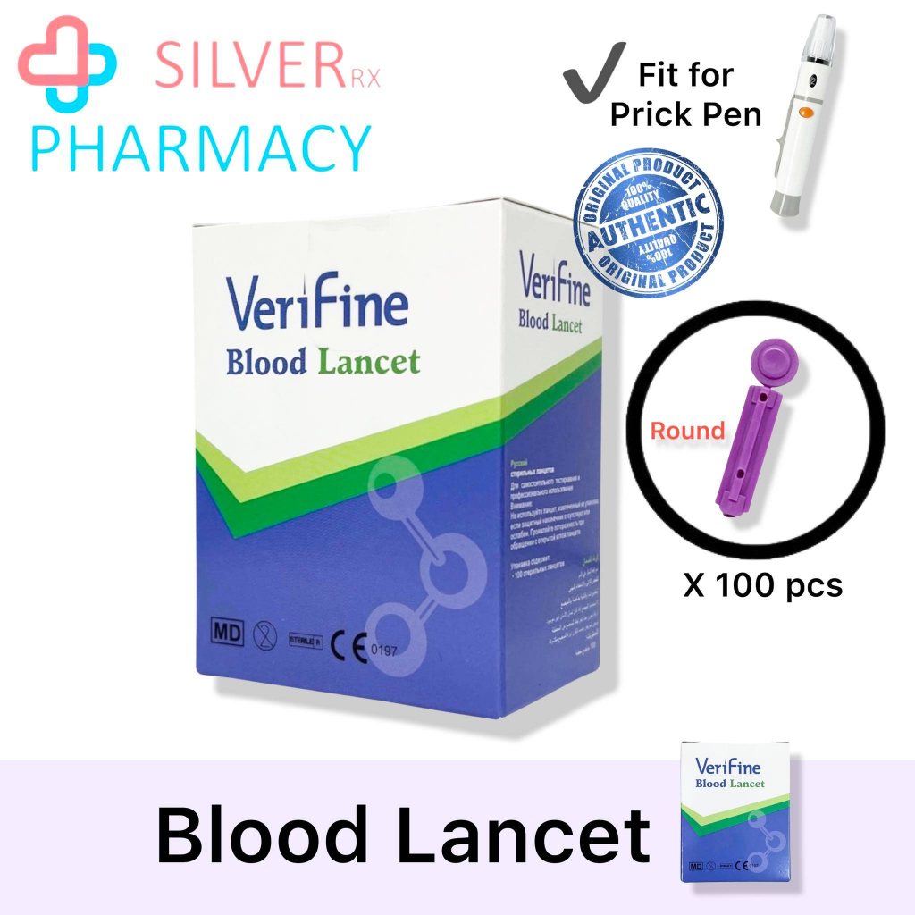 [Exp 07/2026] Verifine Blood Lancet [Round] 100pcs/30g, Insulin Pen Prick Needle Refill, MDA ...