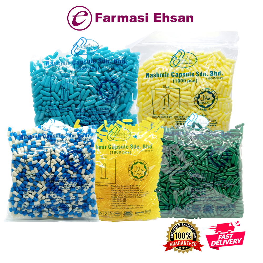 Kapsul Kosong Empty Capsule | NASHMIR Halal Saiz 1 (1000s) | Shopee ...