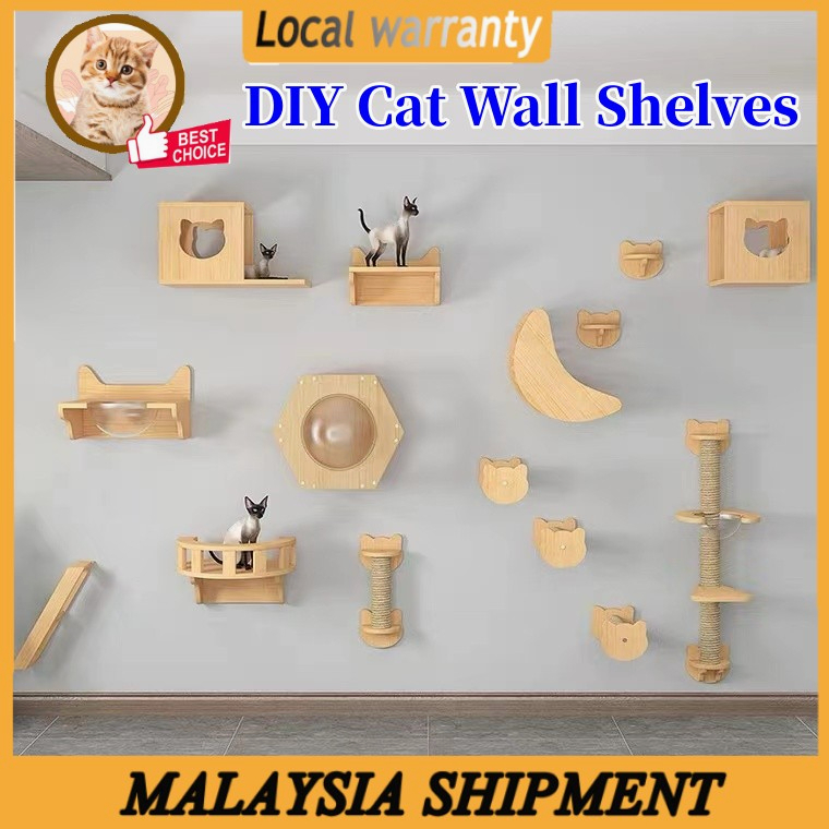 DIY Solid Wood Wall Mounted Cat Wall Shelves Cat Wall Climbing Cat Tree ...