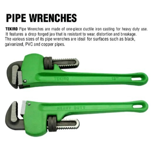 TEKIRO Pipe Wrench Without Rubber Handle Size 8" / 10" Kunci Pipa ( WR ...