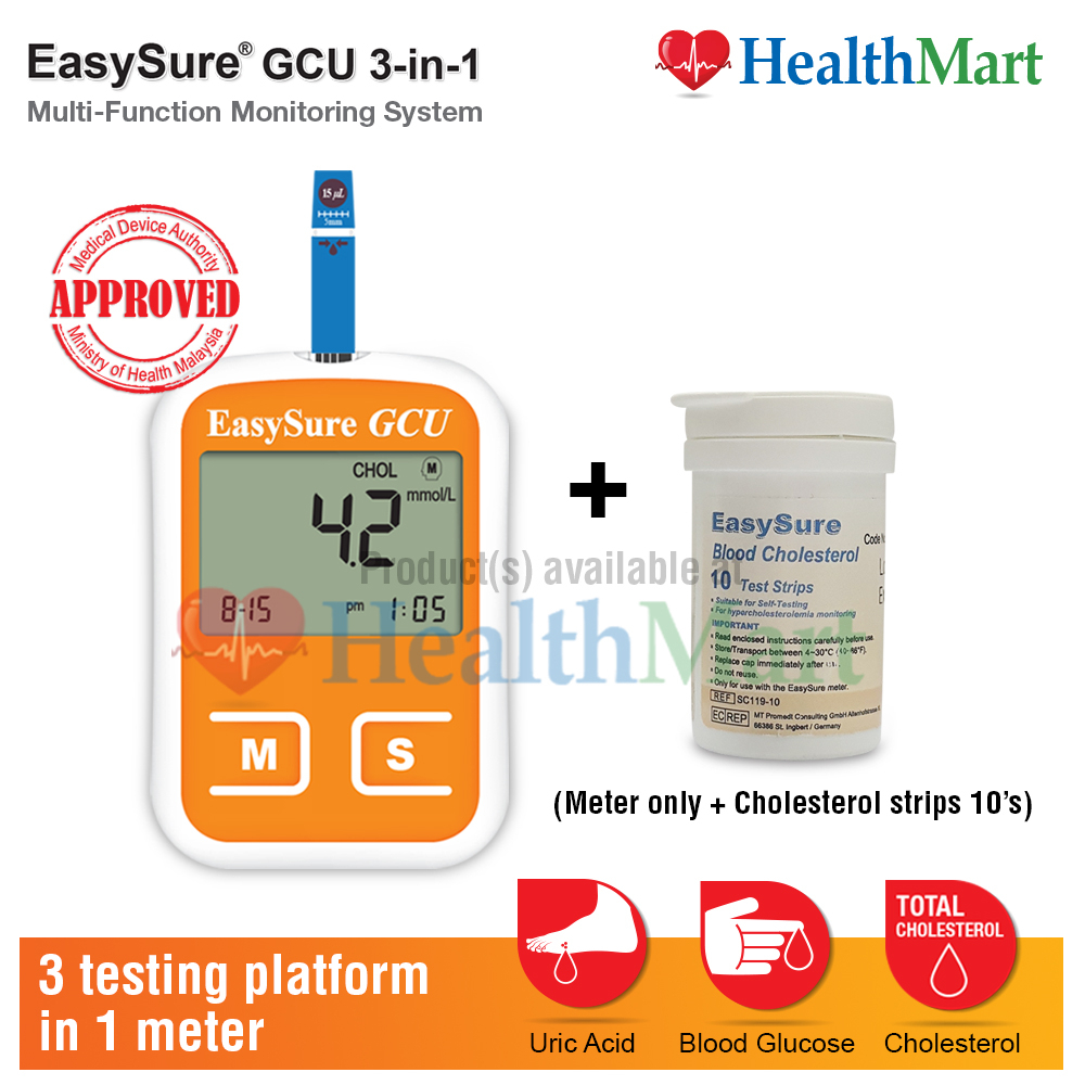 EasySure GCU Glucose/Cholesterol /Uric Acid Monitor System 3-in-1 ...
