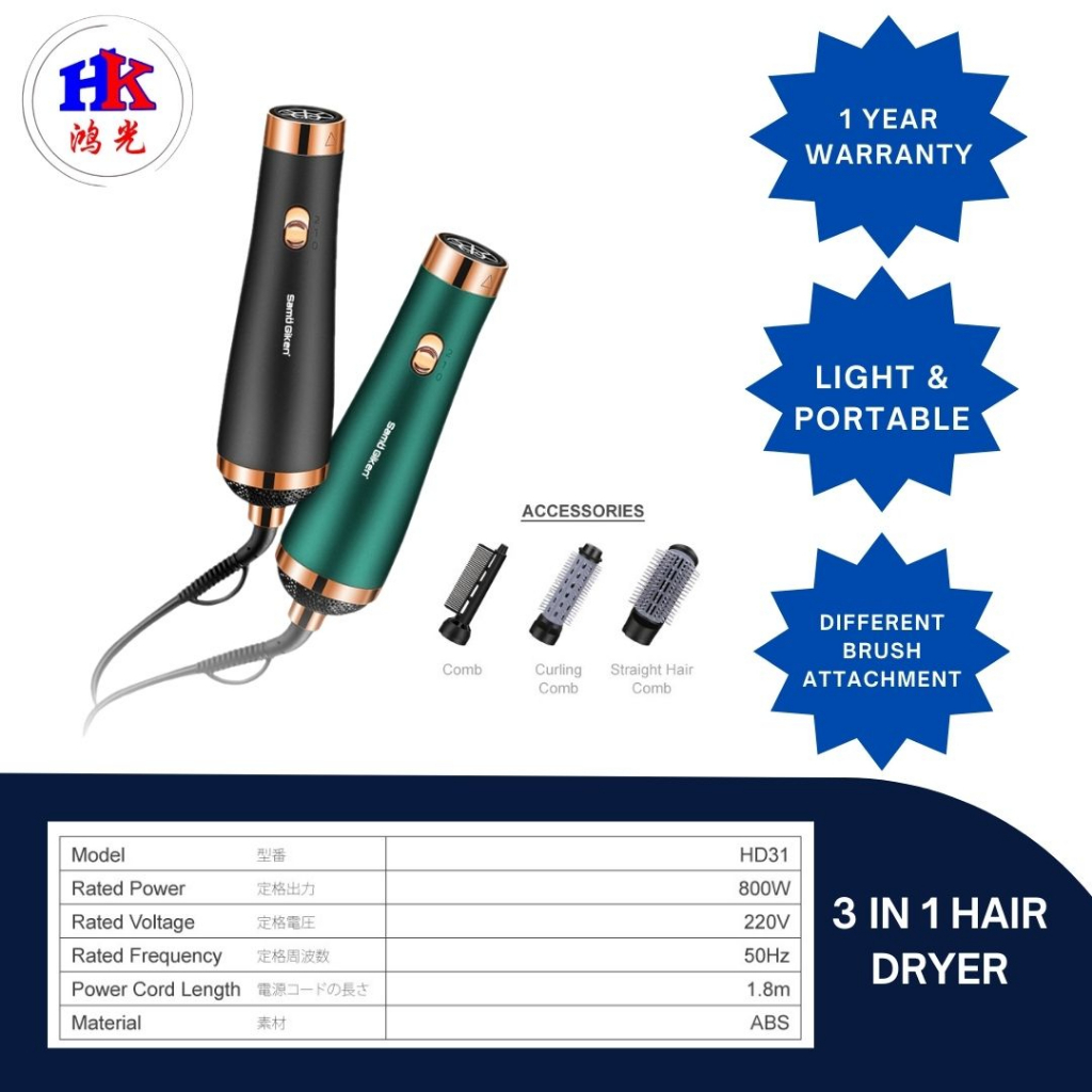 SBH - Samu Giken 3 in 1 Multi Purpose Hair Dryer with Straightening, Curly, Styling Comb, Model ...