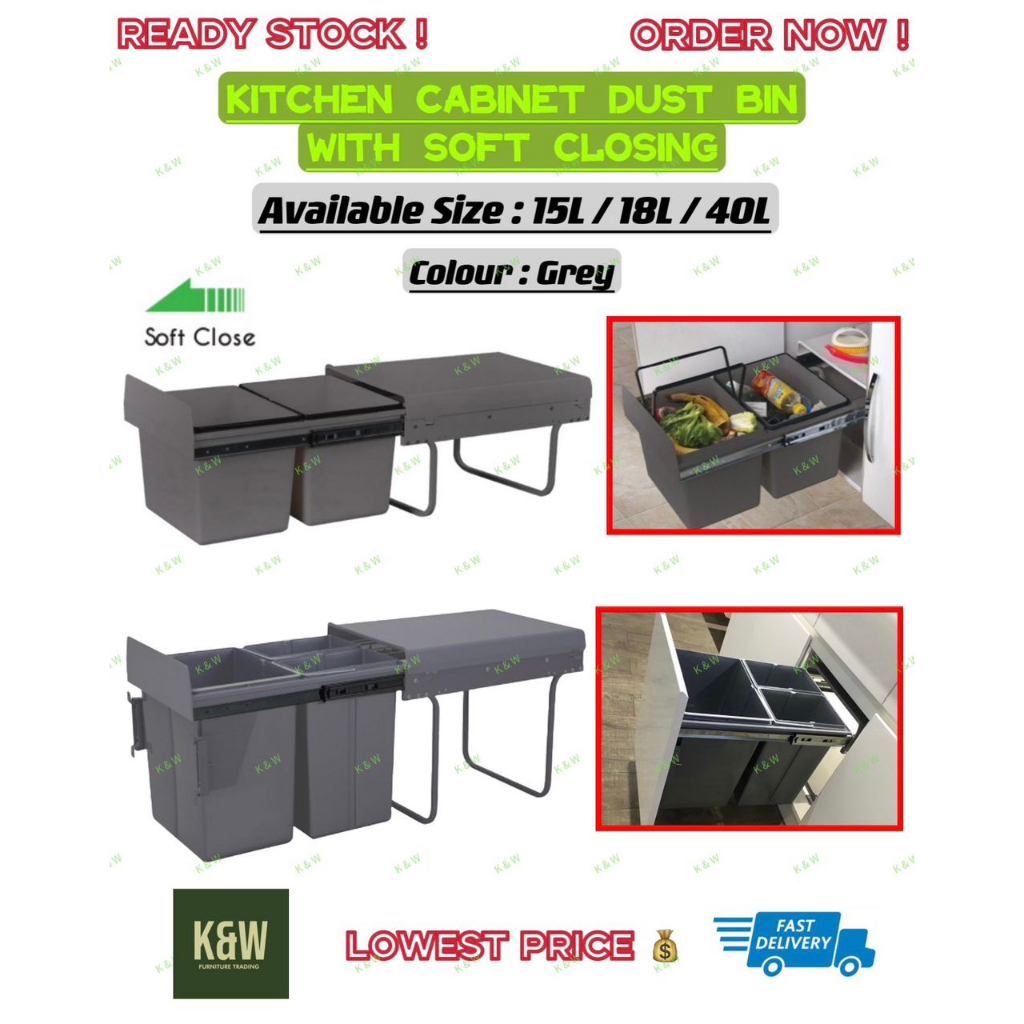 Bottom Mounted Bin With Soft Closing SlideKitchen Cabinet Dust Bin ...