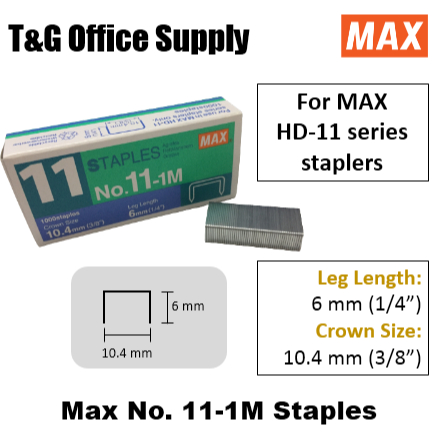 Max No. 11-1M Staples / Stapler Bullet / Staple Strips [1000 staples ...