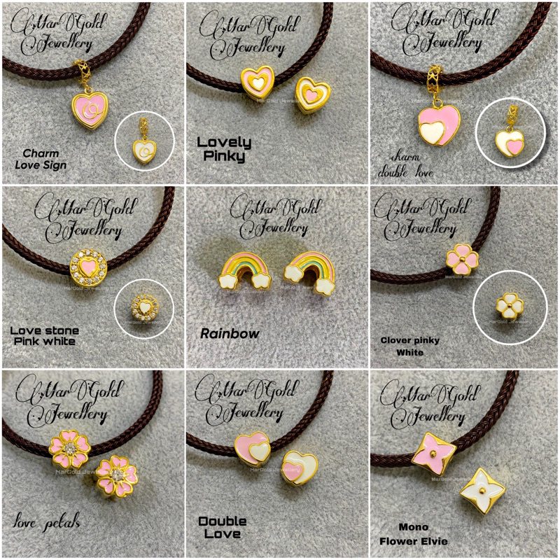 Bead / Charm Love/Flower/Rainbow Pink Series Hardgold Pandora Emas 916 ...