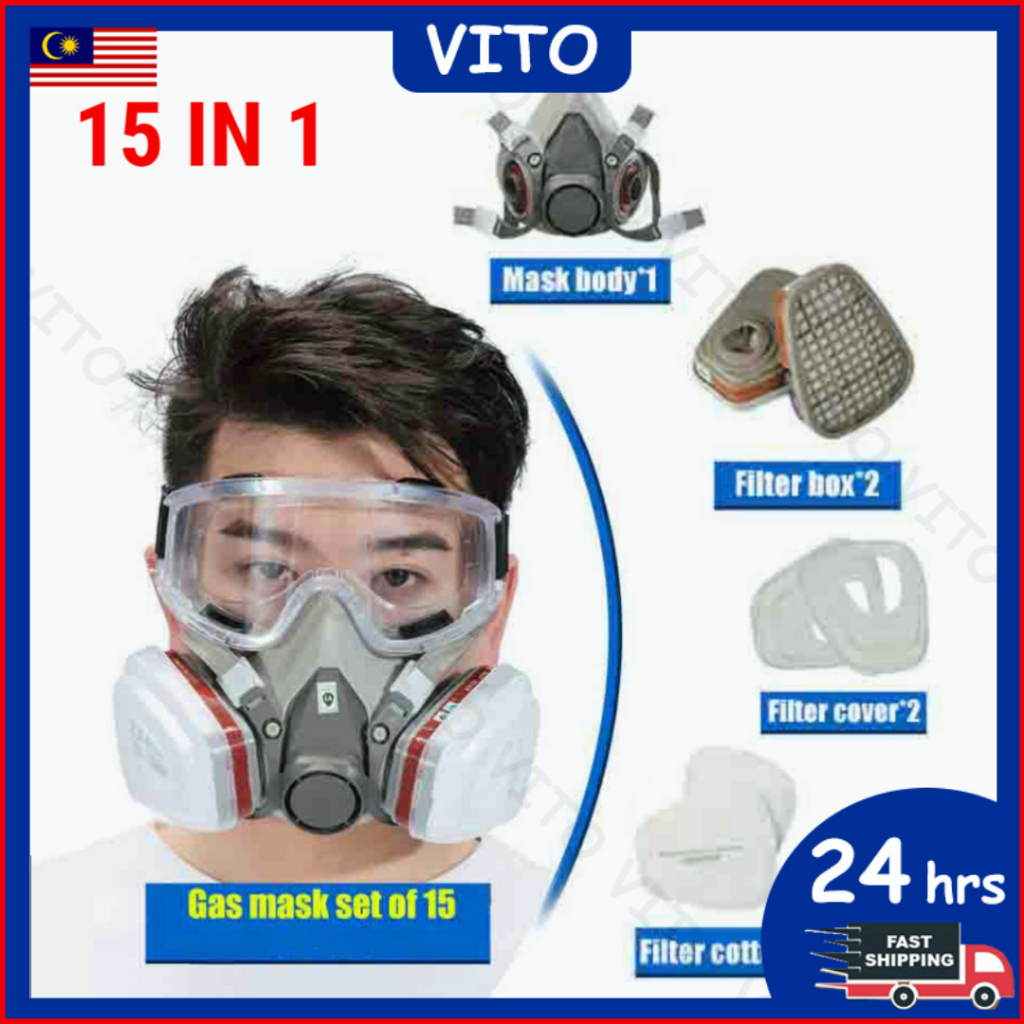 15 in1 6200 Anti Gas Anti Poison Mask Half Face Safety Respirator Mask ...