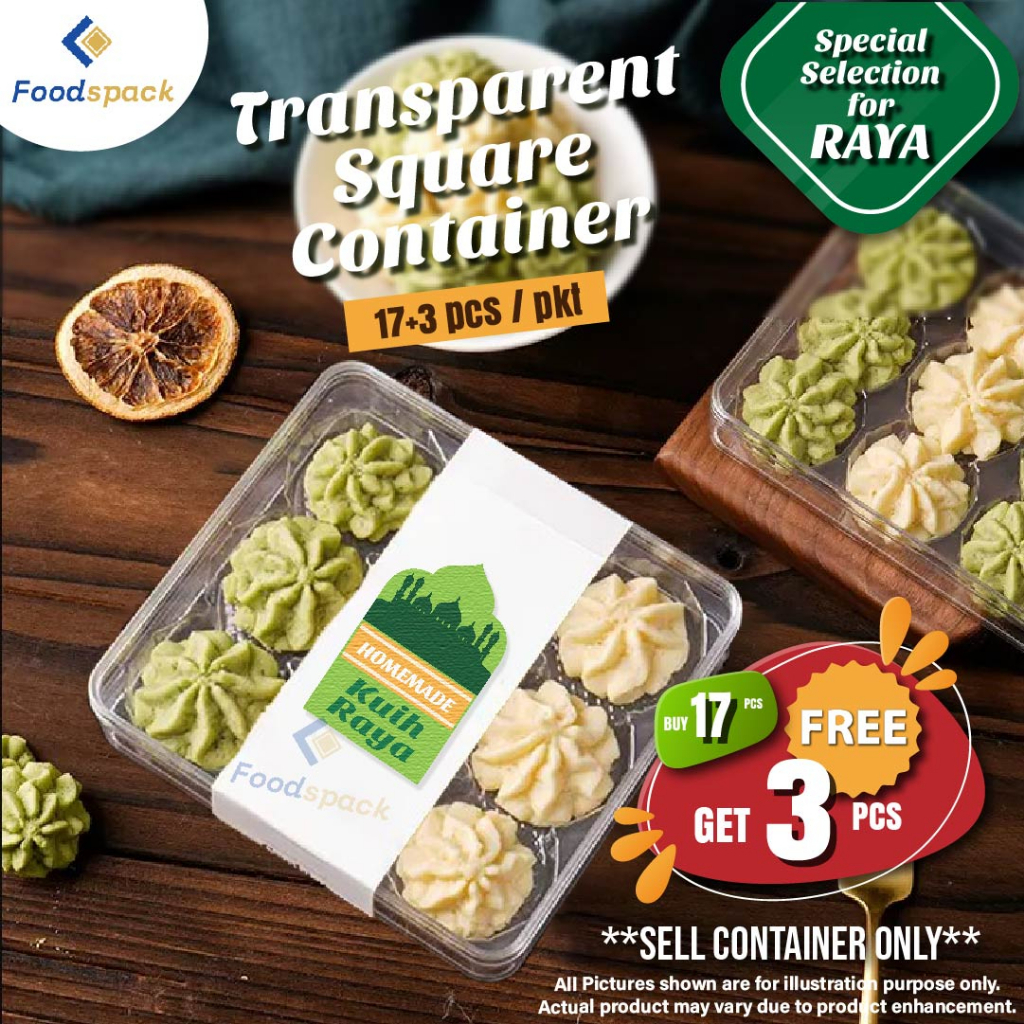 (SET of 17 + 3) - Square Plastic Transparent Container (2288) Cookies ...