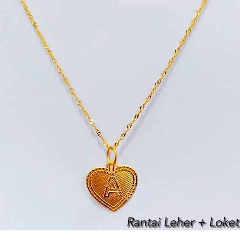 Merdeka 916 Gold Solid Chain and Alphabet Pendant Gift Set / Set Rantai ...