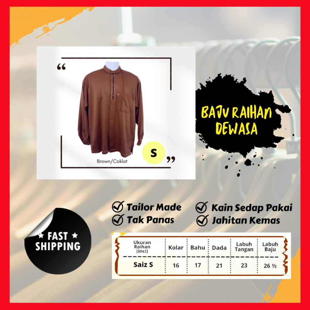 [Tailor Made] Baju Raihan Dewasa Kain Sedap Pakai Saiz S | Shopee Malaysia