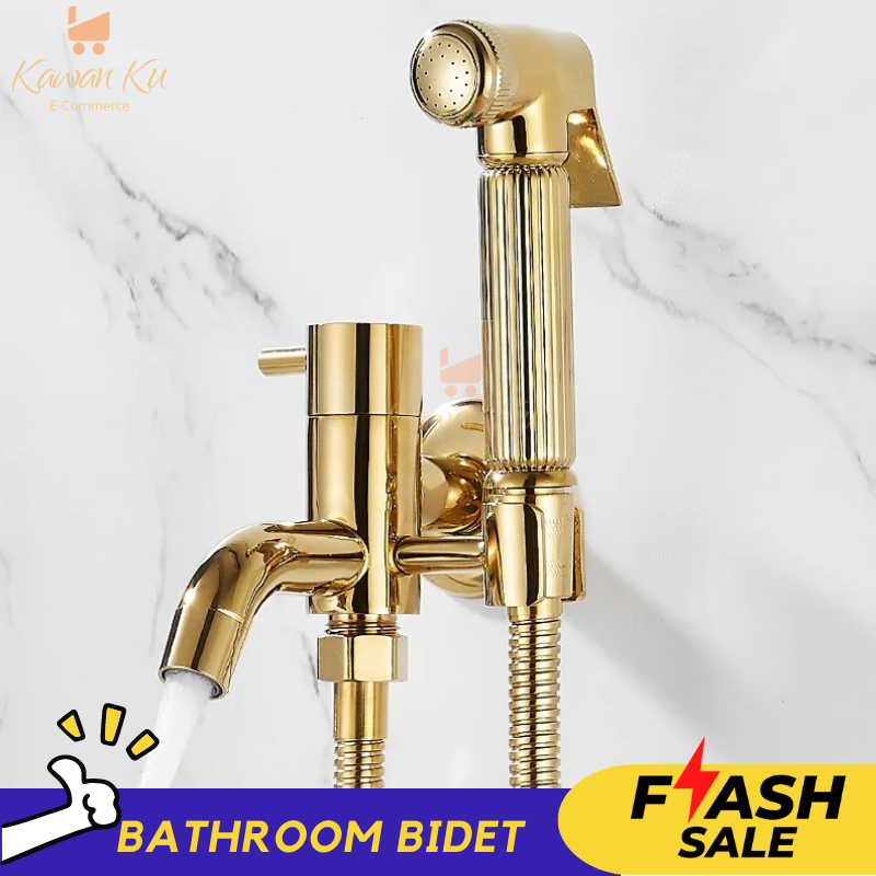 Gold Color Brass Bathroom Handheld Toilet Bidet Sprayer Set With Faucet ...
