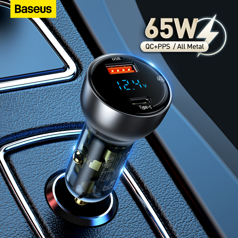 Baseus 65W PPS Car Charger USB Type C Dual Port PD QC Fast Charging For ...