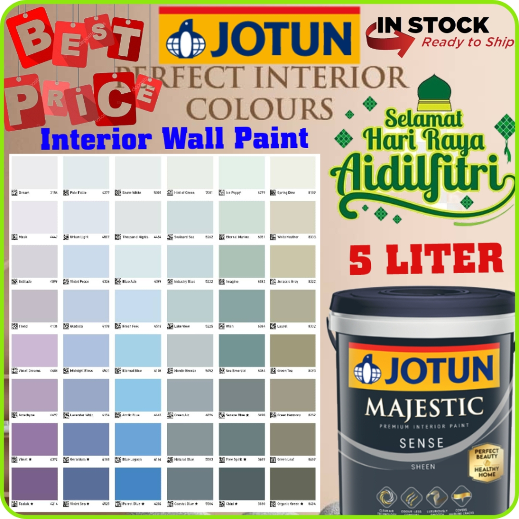 JOTUN MAJESTIC SENSE 5 LITER INTERIOR SHEEN WASHABLE WALL PAINT /CAT ...