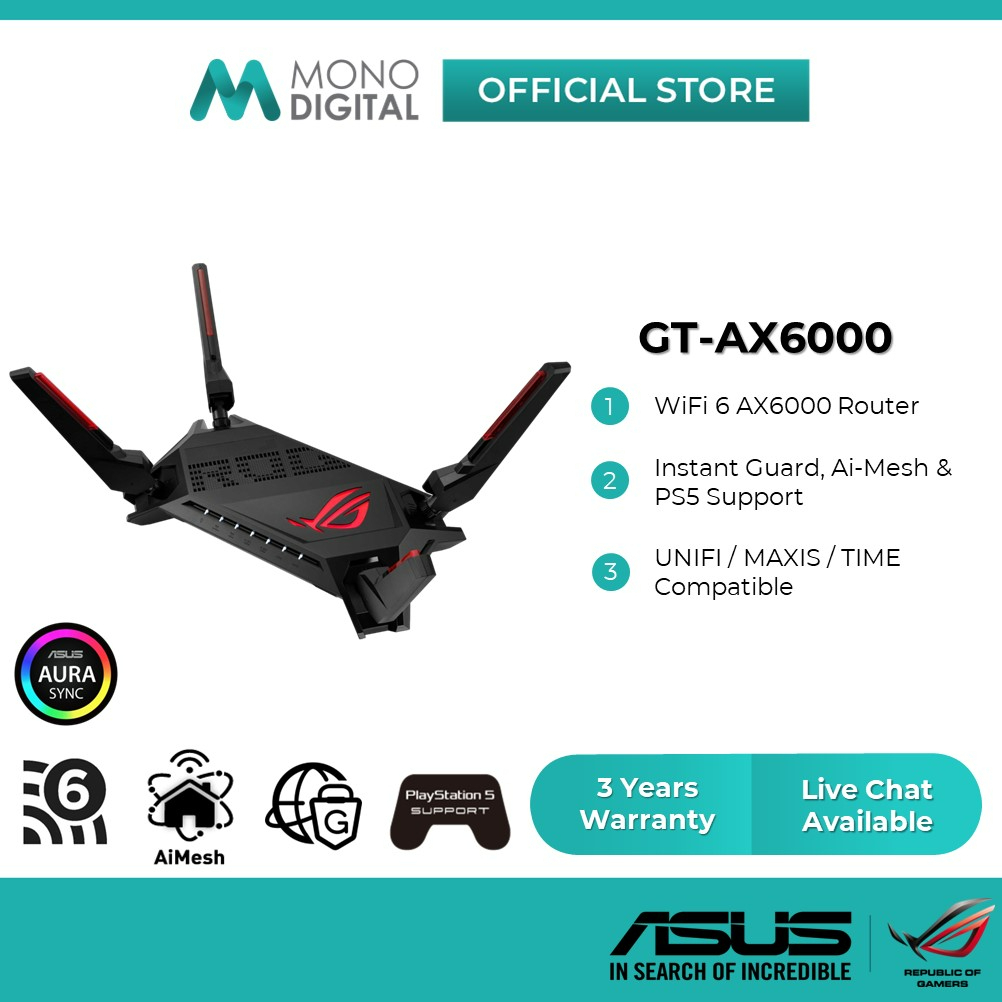 ASUS ROG Rapture GT-AX6000 Dual Band WiFi 6 Ai-Mesh RGB Gaming Router ...