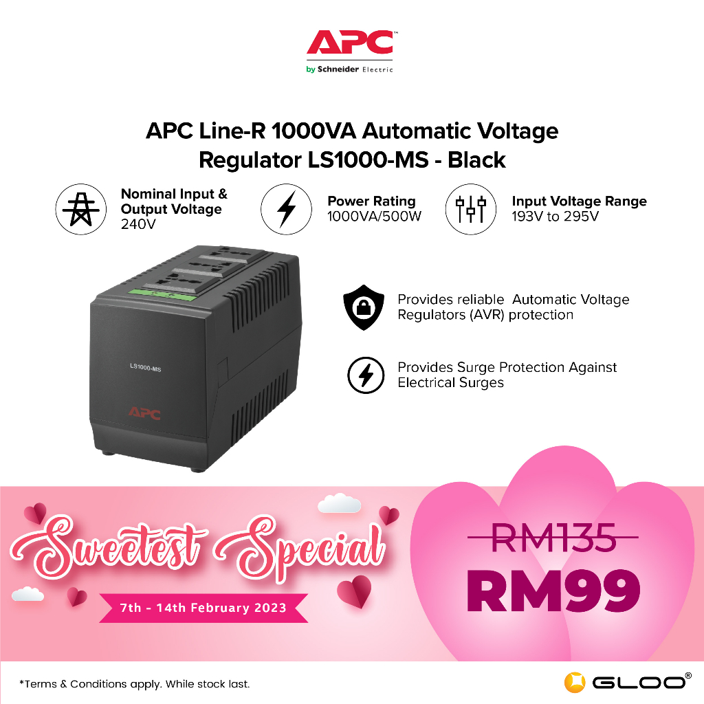 APC Line-R 1000VA AVR LS1000-MS - Black | Shopee Malaysia