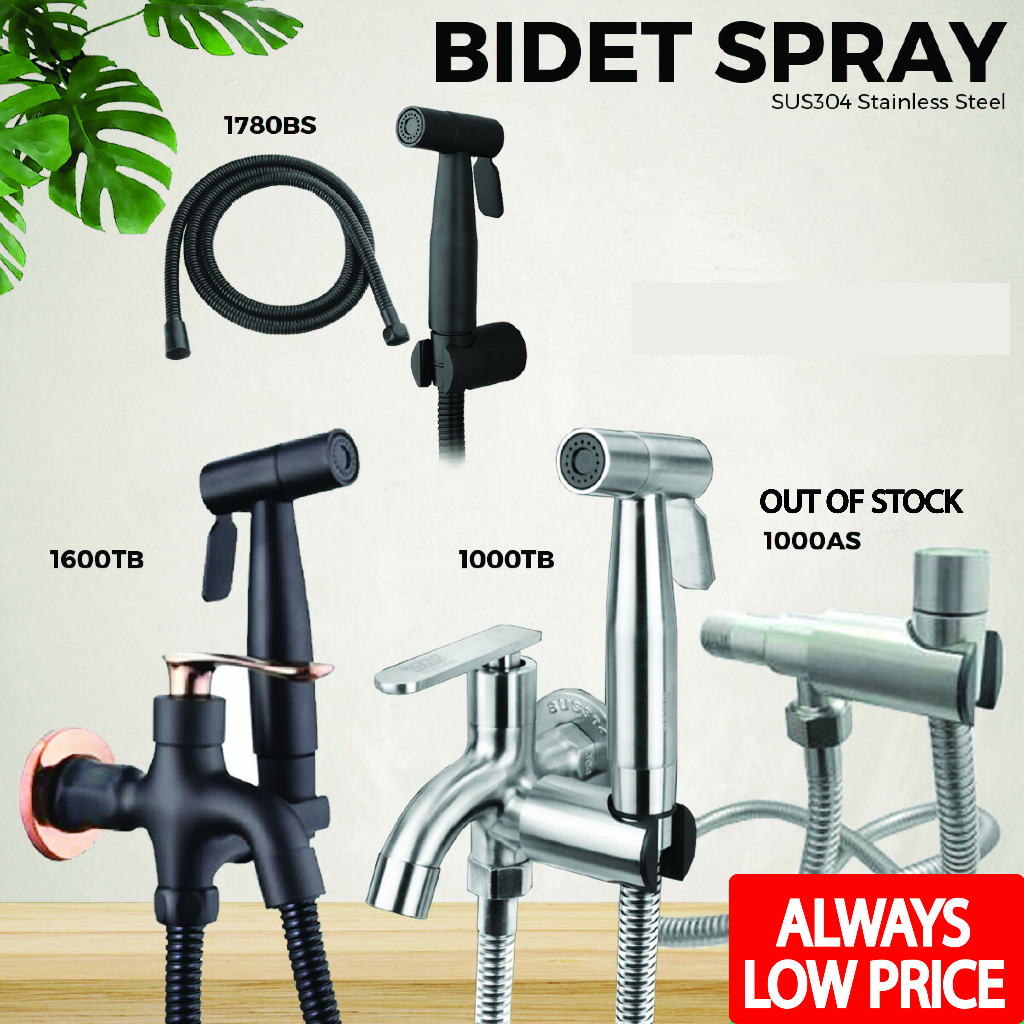 SUS 304 Stainless Steel Bathroom Bidet Spray With 2 Way Bib Tap Satin ...
