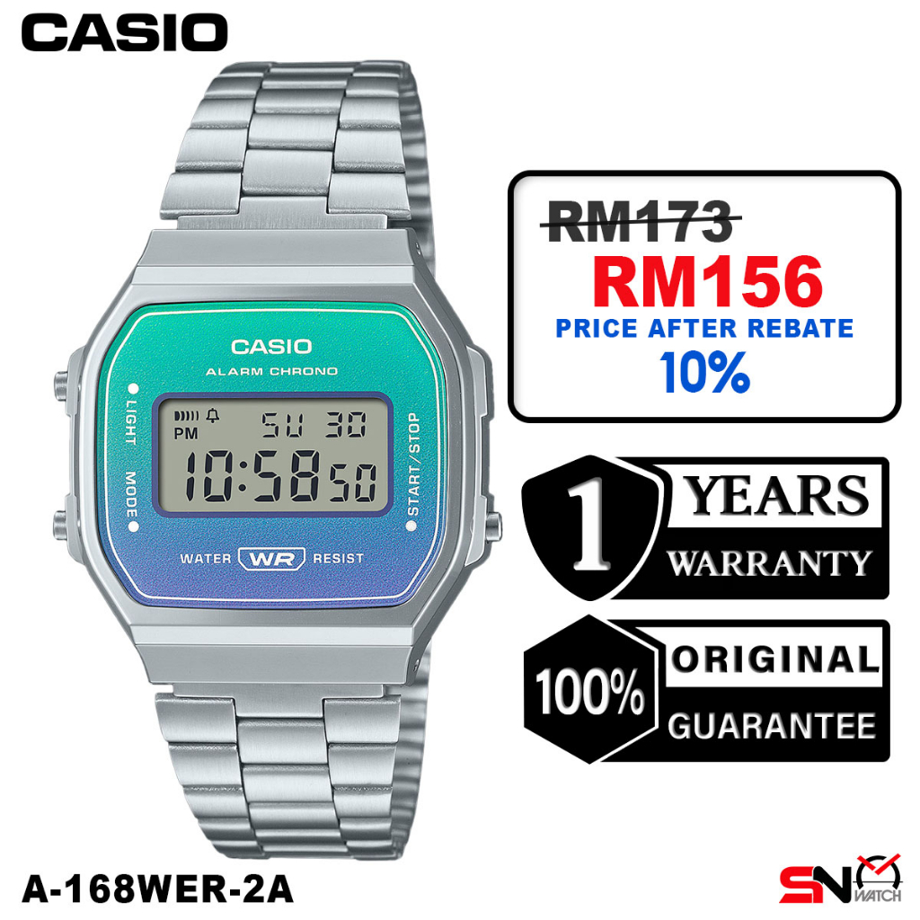 Casio Vintage A168WER A168WERB A168WERG Gradient Dial Digital Stainless Steel Band Unisex Watch ...
